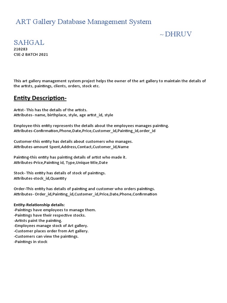 Art Gallery Dbms Project | PDF | Software Design | Computing