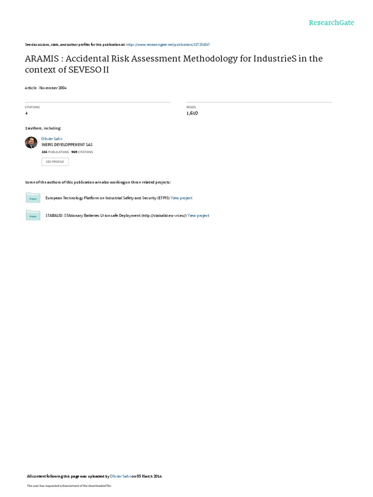 ARAMIS Accidental Risk Assessment Methodology For | PDF | Risk | Humidity