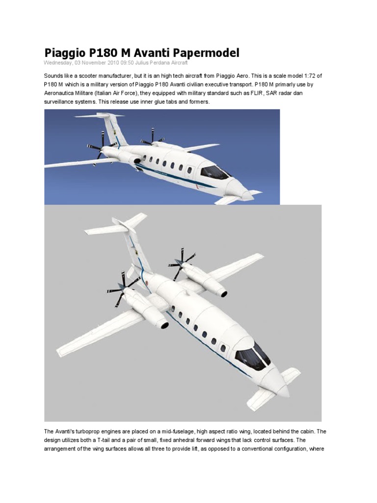 Piaggio P180 M Avanti Papermodel Guide | PDF | Aircraft | Aviation