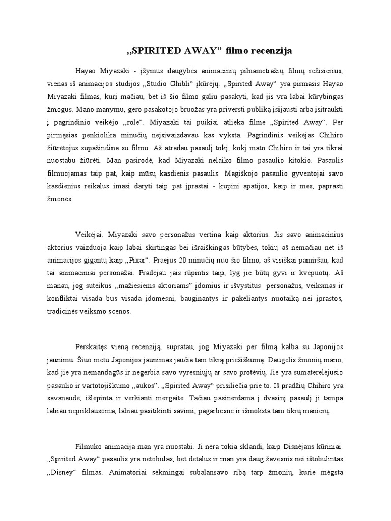 Spirited Away, Recenzija | PDF