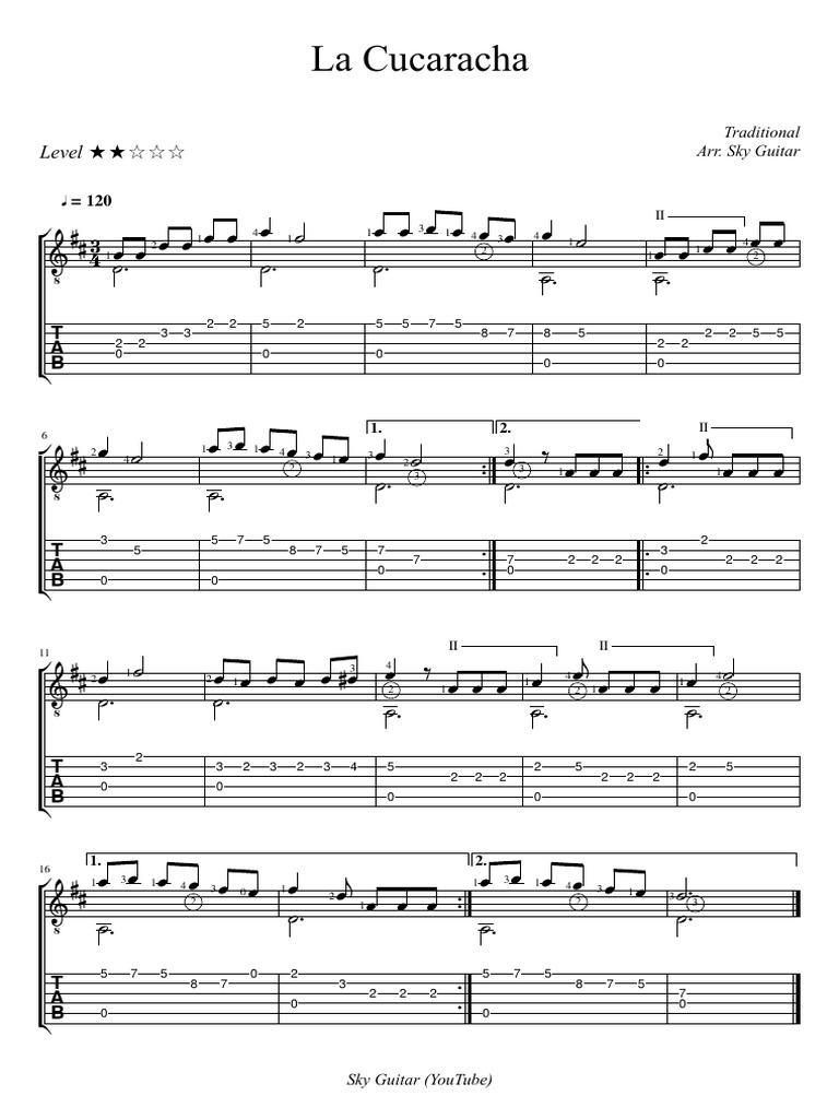 La Cucaracha Guitar Sheet Music | PDF