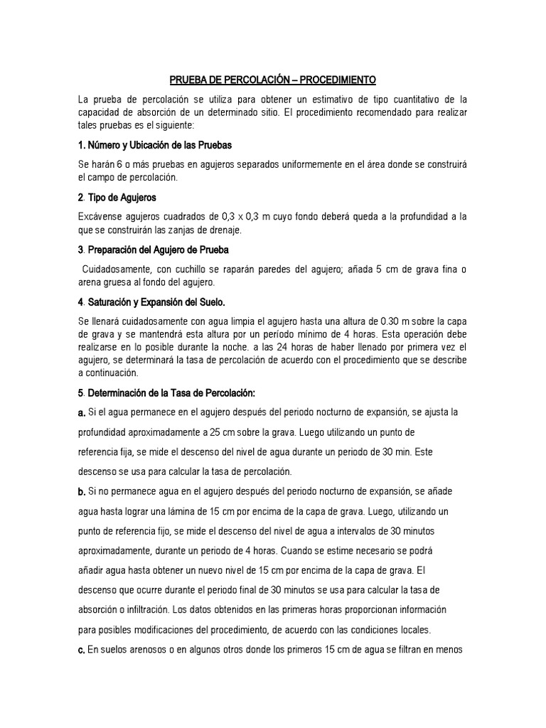 Prueba de Percolación | PDF | Agua