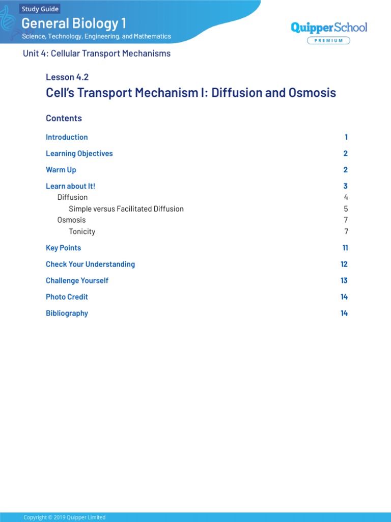 BIO1 - Study Guide 4.2 - Cell Transport Mechanism I - Diffussion and ...