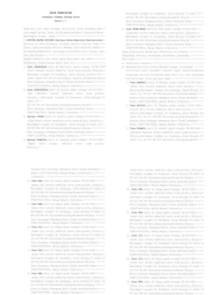 Akta Notaris Pendirian Koperasi Pdf 