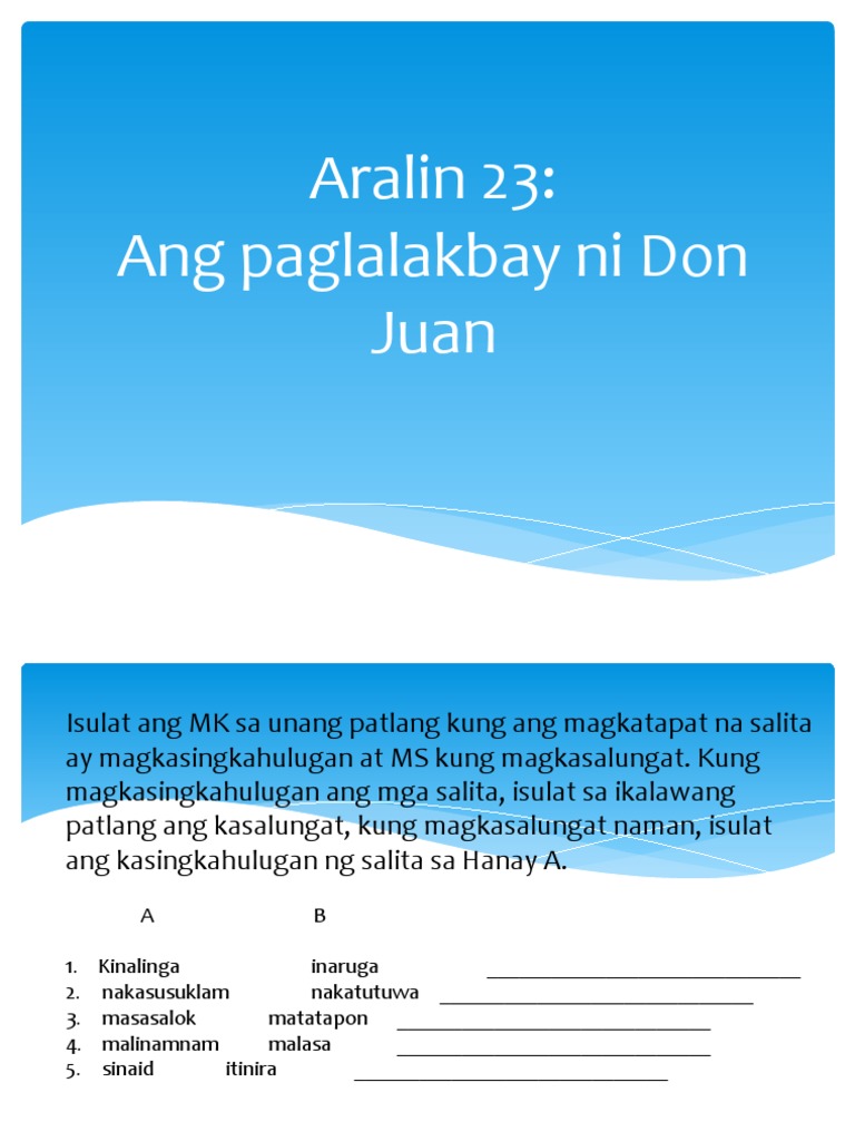 Aralin 23 Ang Paglalakbay Ni Don Juan | PDF