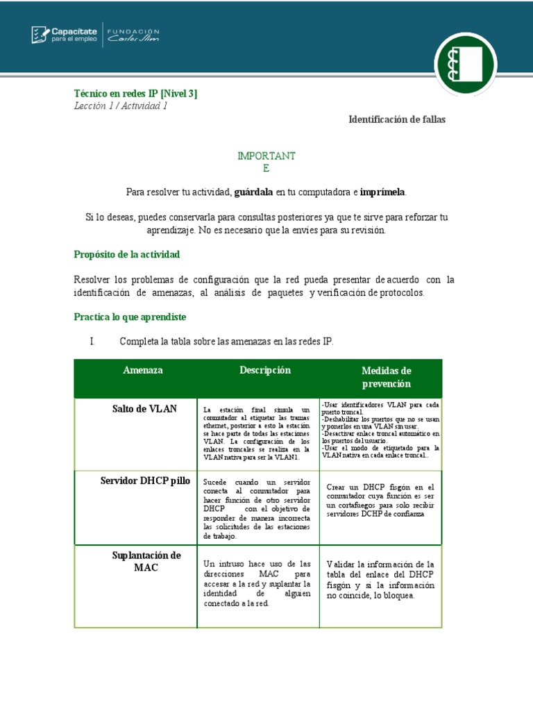 Técnico en Redes IP - Nivel3 - Leccion1 - GiovanniSalgadoAgreda | PDF | Protocolos de internet ...