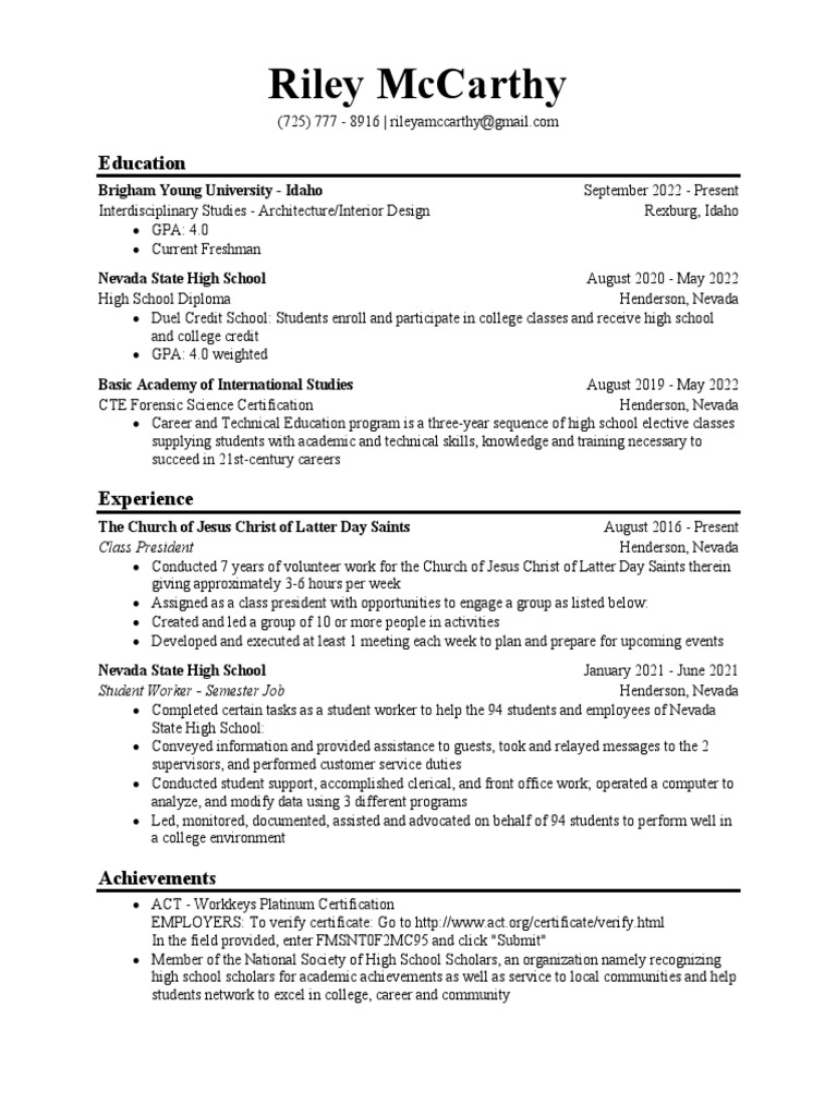 Riley Mccarthy Resume 1 | PDF | Employment