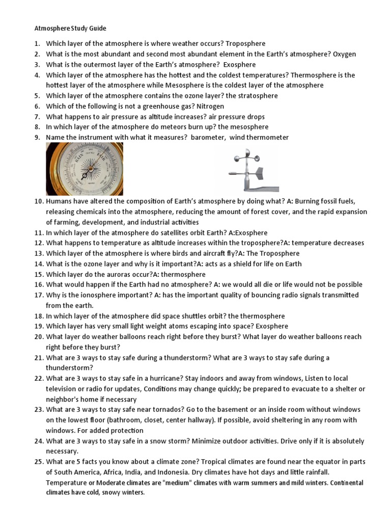 Atmosphere Study Guide | PDF | Atmosphere Of Earth | Atmosphere