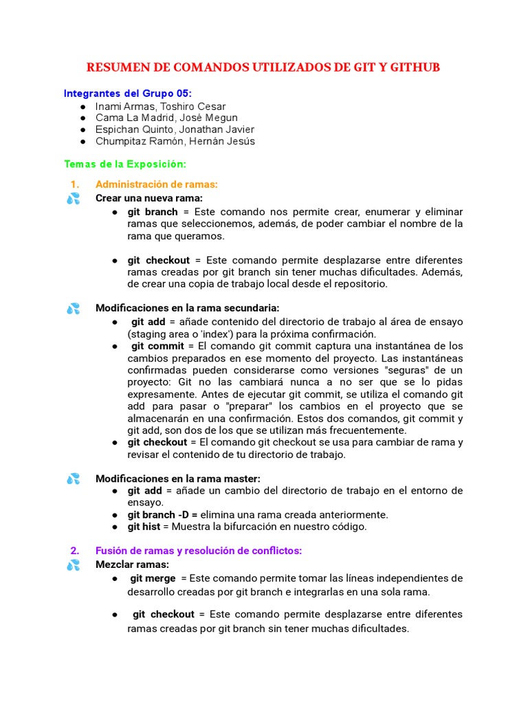 T05 Comandos Utilizados De Git Y Github Pdf Software Unix
