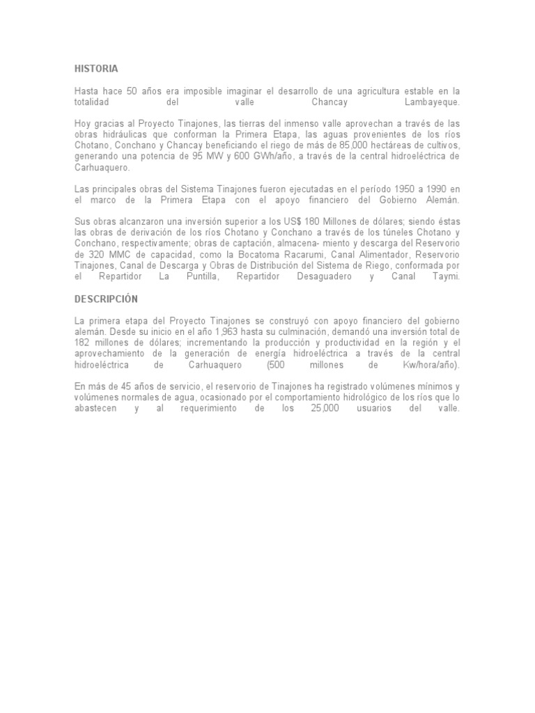 Historia Cascada Chongoyape | PDF | Hidroelectricidad | Reservorio