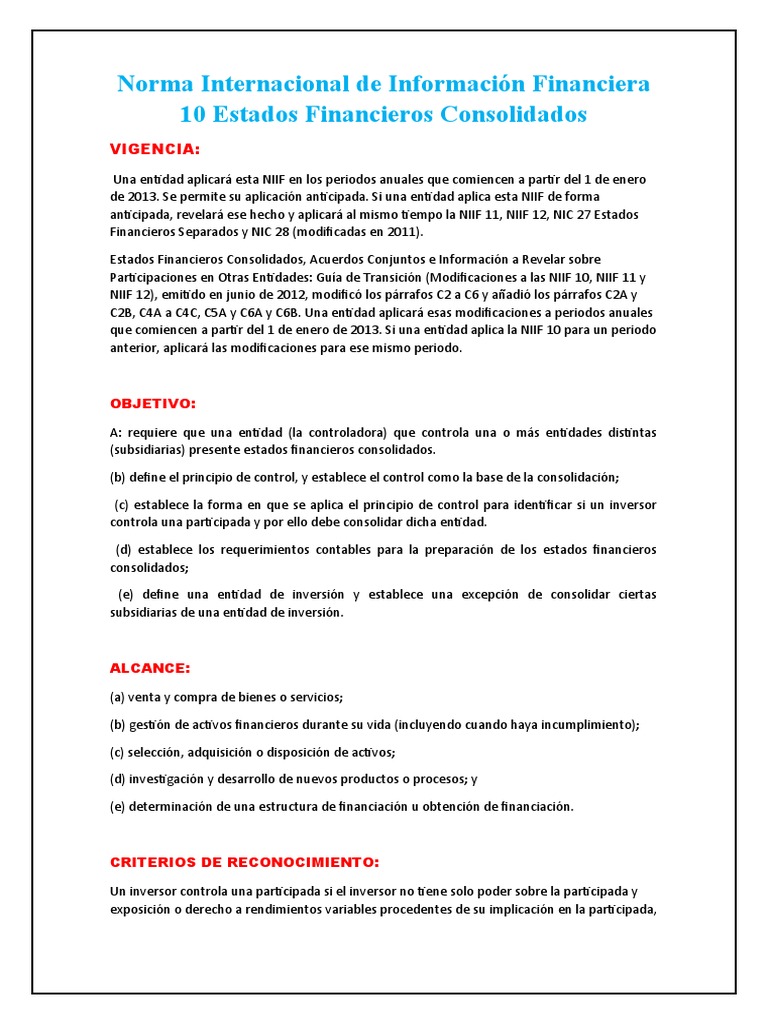 Resumen de La Niif 10 | PDF | normas internacionales de INFORMACION ...