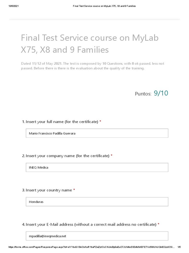 Final Test Service Course On MyLab X75, X8 and 9 Families | PDF ...