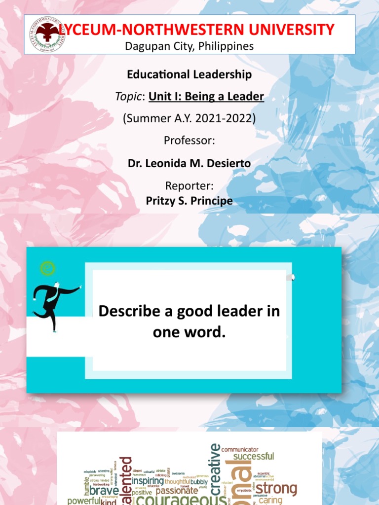 Educational Leadership Unit1 Being A Leader | PDF | Leadership | Goal