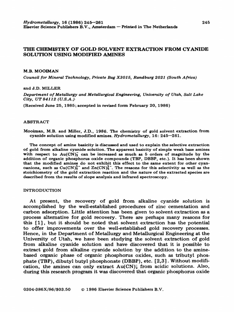 The Chemistry of Gold Solvent Extraction From Cyanide Solution Using ...