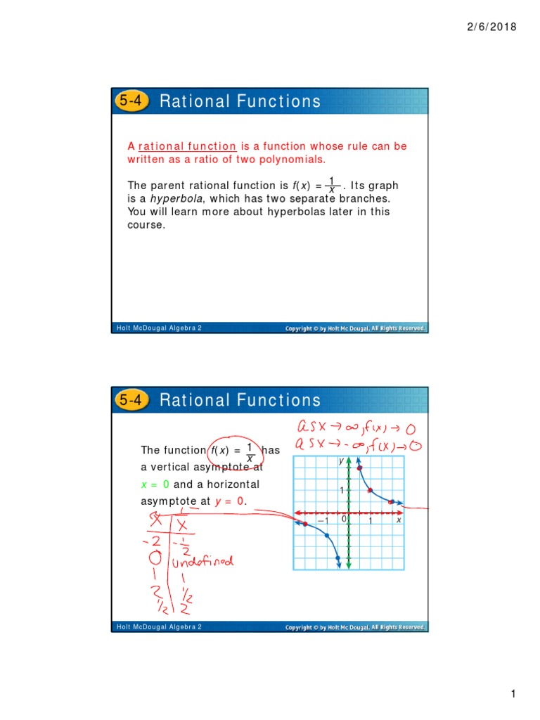 Algebra 2: Rational Functions Guide | PDF | Asymptote | Function ...