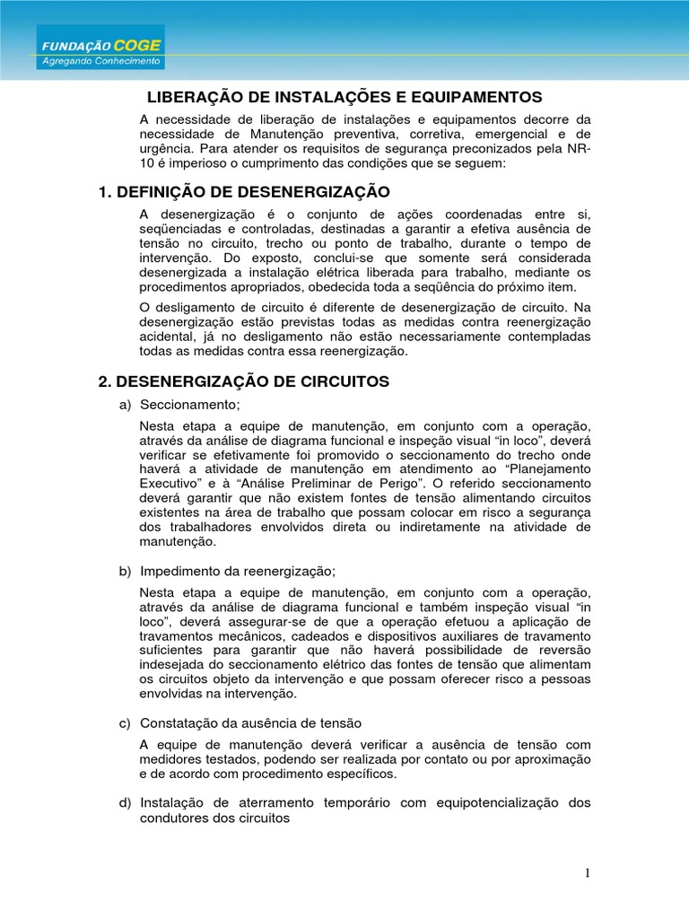 Liberação de Instalçoes e Equipamentos | PDF | Física | Eletromagnetismo