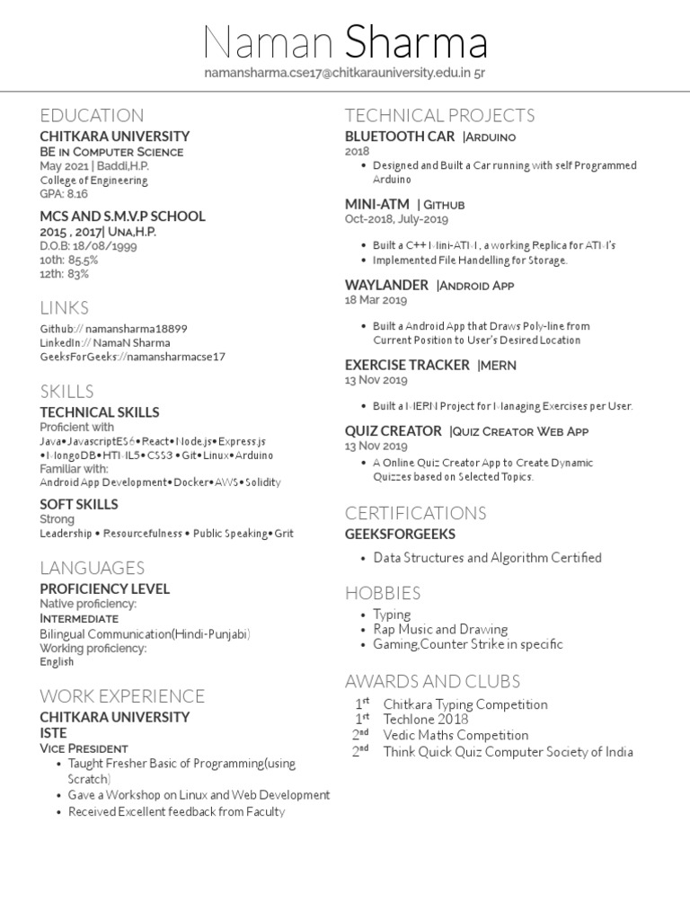 CV For Naman Sharma | PDF | Software Development | Information Age