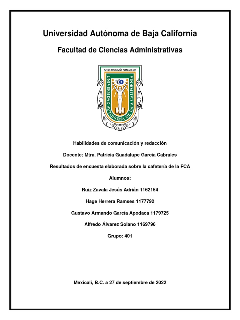 Encuesta sobre la Cafetería FCA UABC | PDF | Cafetería | Economias