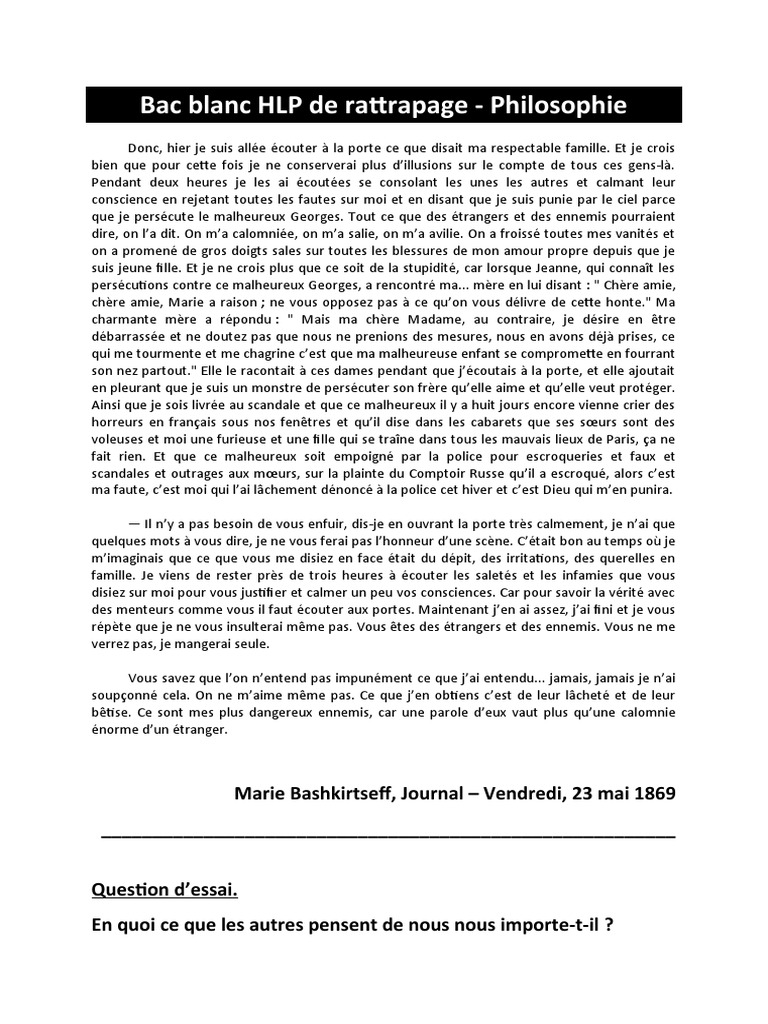 Rattrapage Bac Blanc HLP : Philosophie | PDF