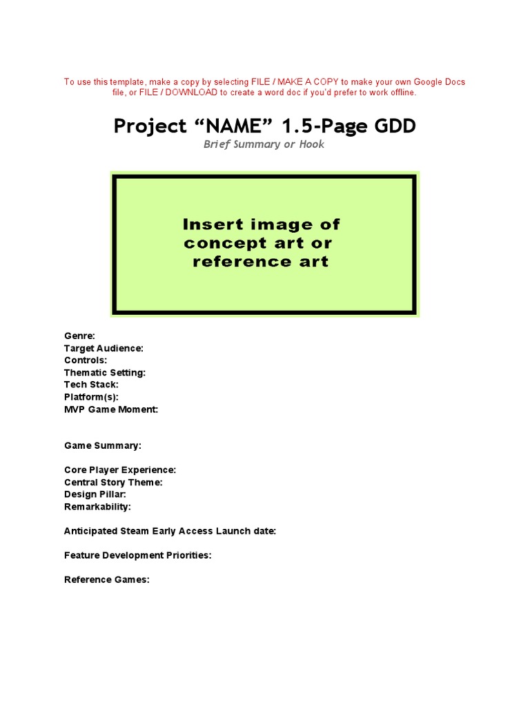 RPG 1.5-Page GDD Template | PDF