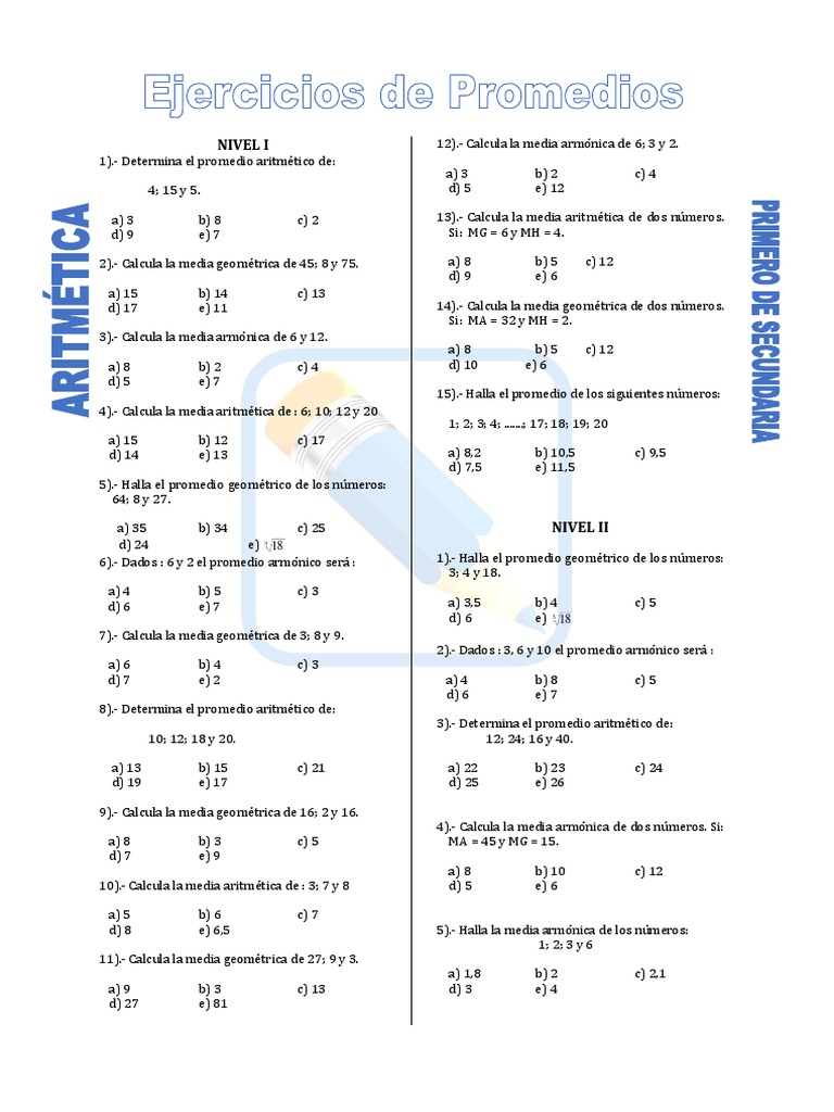 Ejercicios1 de Promedios para Primero de Secundaria | PDF