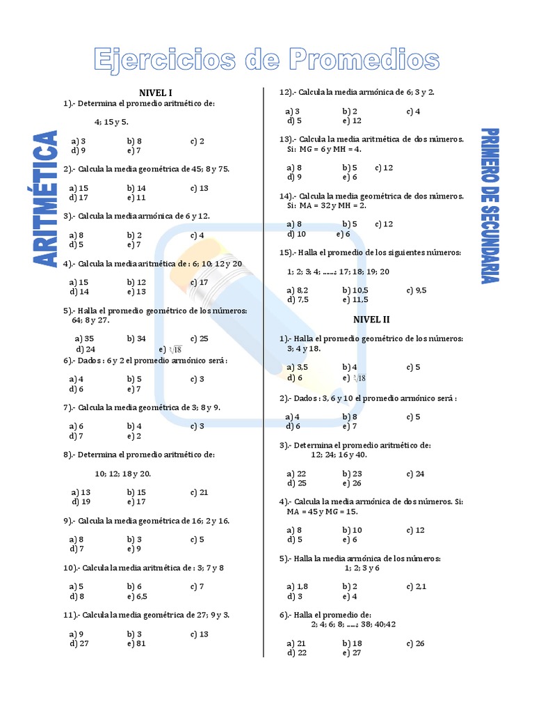 Ejercicios3 de Promedios para Primero de Secundaria | PDF