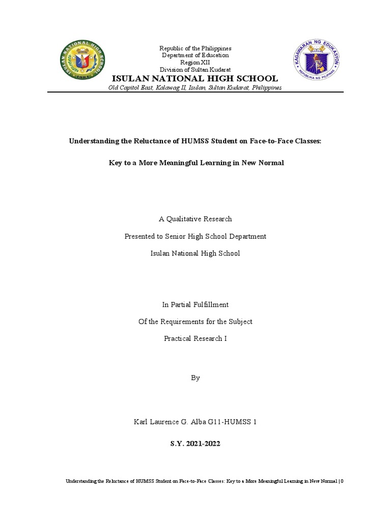 Understanding The Reluctance of HUMSS Student On Face To Face Classes ...