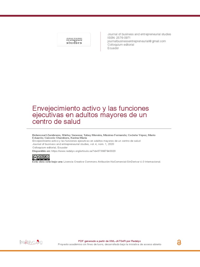 Envejecimiento Activo y Las Funciones Ejecutivas en Adultos Mayores de Un Centro de Salud | PDF ...