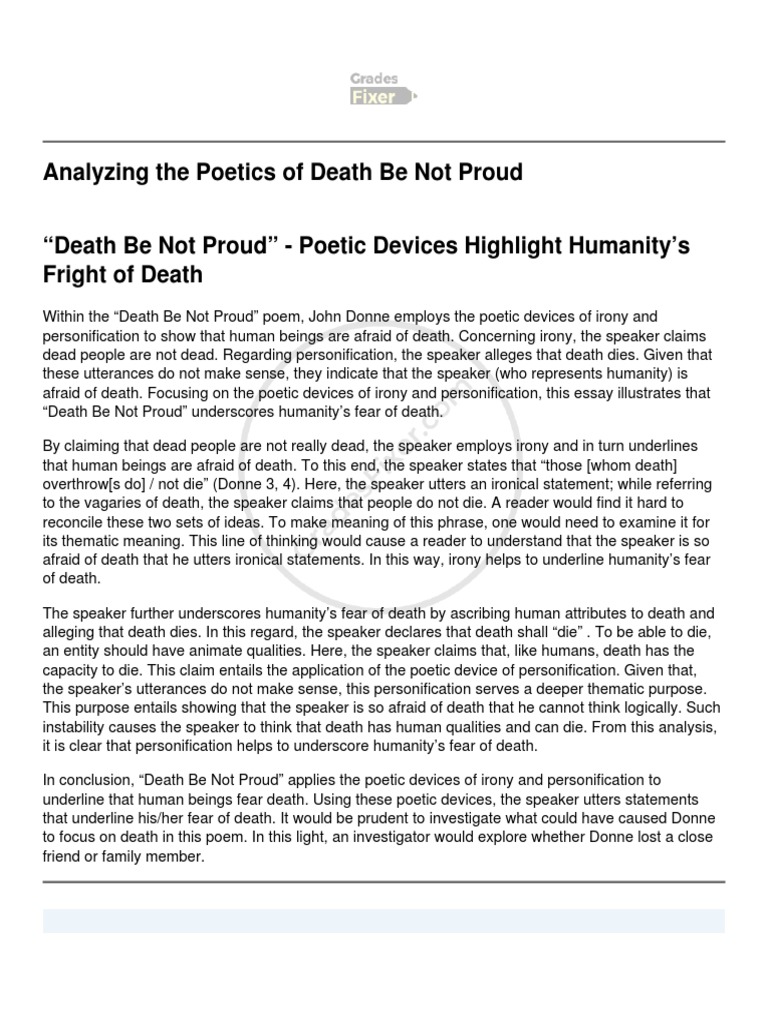 Analyzing The Poetics of Death Be Not Proud | PDF | Irony | Poetry