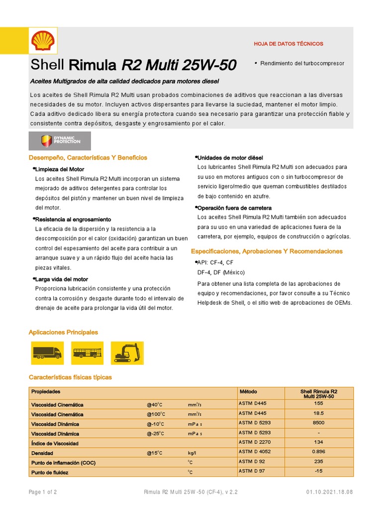 Shell Rimula Multi SAE 25W 50 | PDF | Lubricante | Materiales