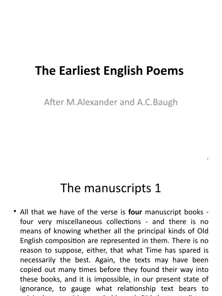 Earliest English Poems | PDF | Medieval Literature | Poetry