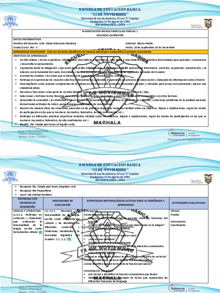6to-Planificación-Micro - 2do Quimestre | PDF | Verbo | Aprendizaje