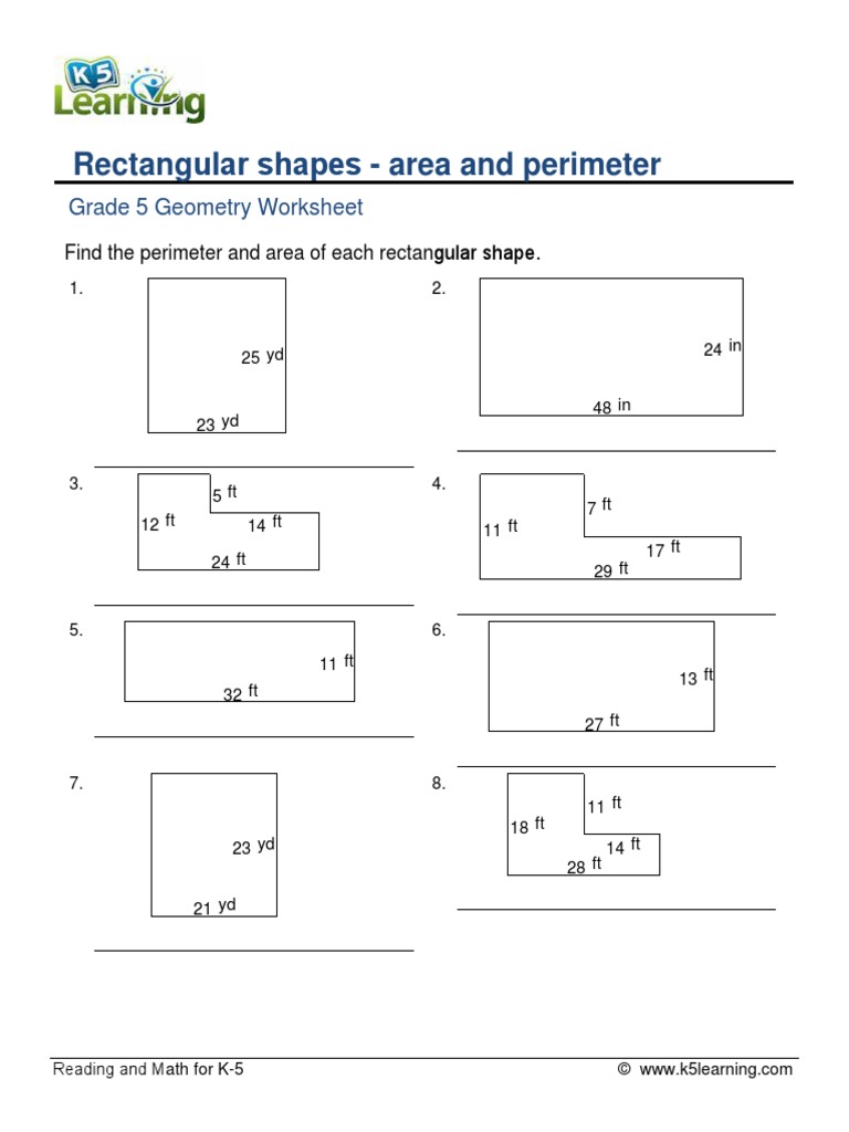 Grade 5 Geometry Rectangular Shapes Area Perimeter C | PDF | Area | Numbers