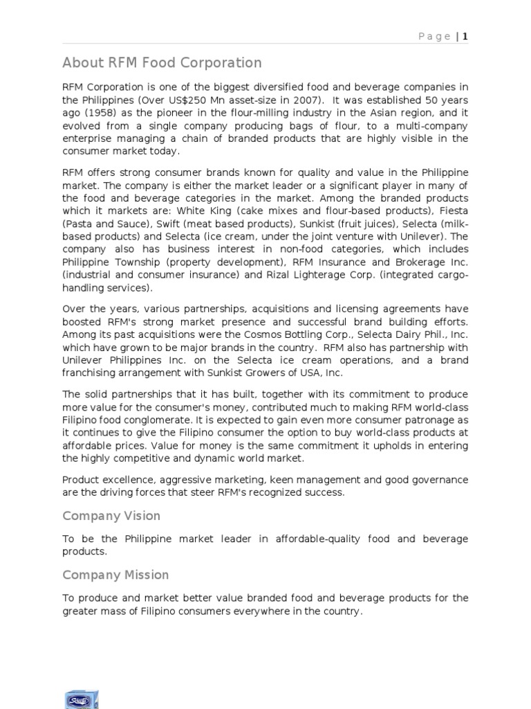 About RFM Corporation | Cuisine | Foods