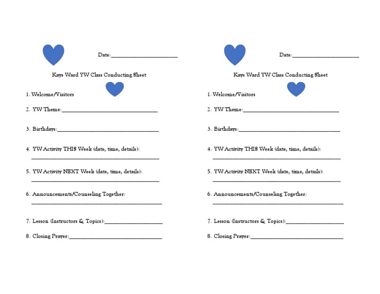 Kays Ward YW Conducting Sheet 2025 | PDF