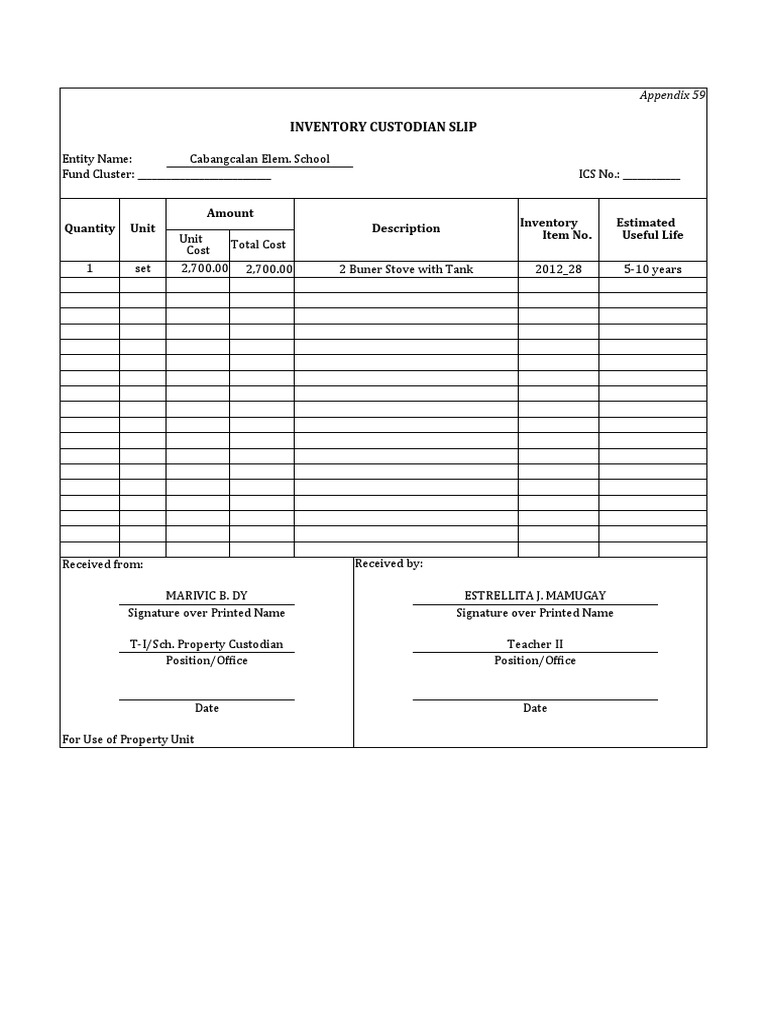 Inventory Custodian Slip | PDF | Business Economics | Secondary Sector ...