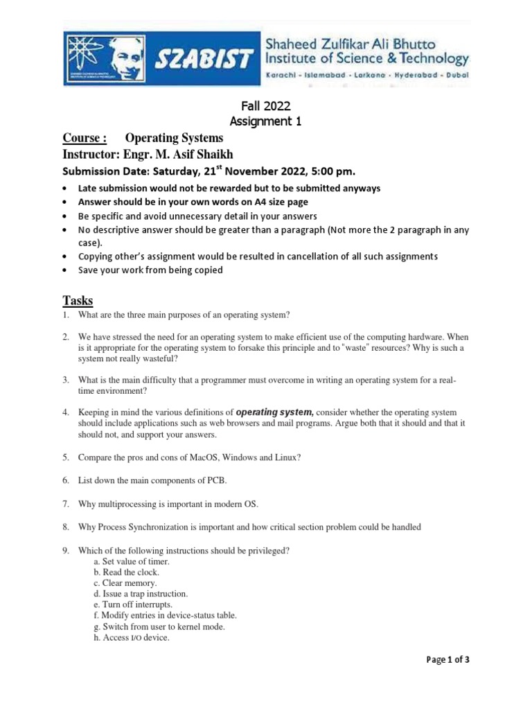 Assignment 1 | PDF | Operating System | Scheduling (Computing)
