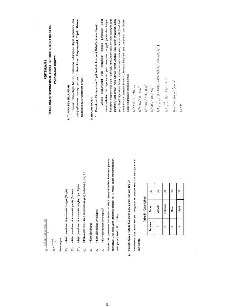 Materi-8 PEMULUSAN EKSPONENSIAL TRIPEL METODE KUADRATIK SATU PARAMETER BROWN | PDF