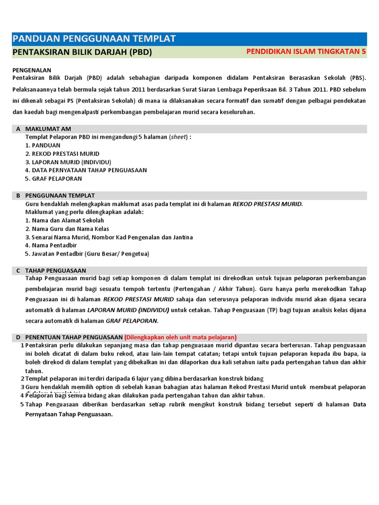 Pend Islam 4vok Templat Pelaporan PBD | PDF