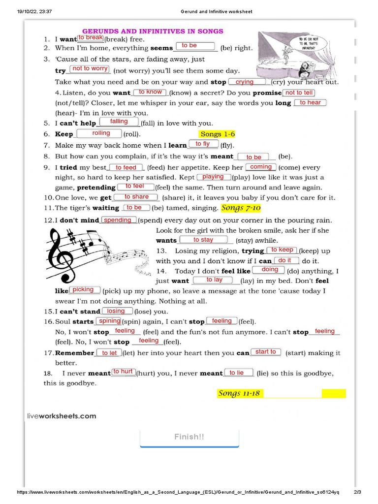 Gerund and Infinitive Worksheet | PDF