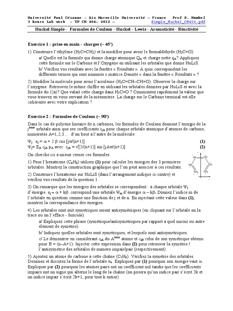 Simple Huckel CH404 | Descargar gratis PDF | Orbitale moléculaire | Atomes
