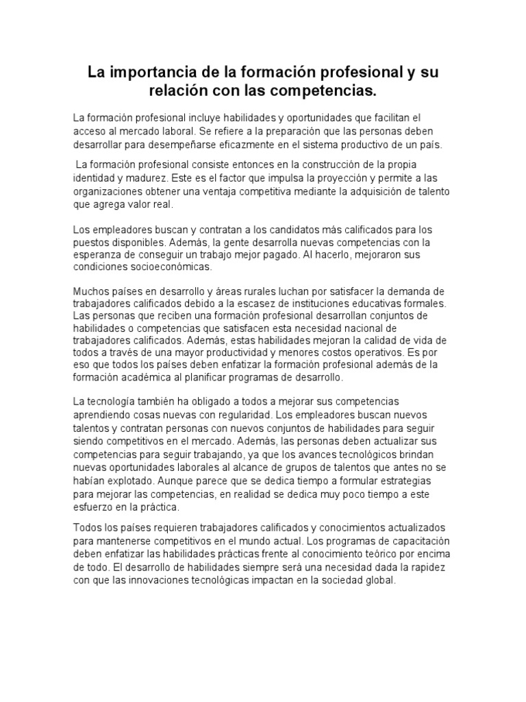 La Importancia de La Formación Profesional y Su Relación Con Las Competencias | PDF ...