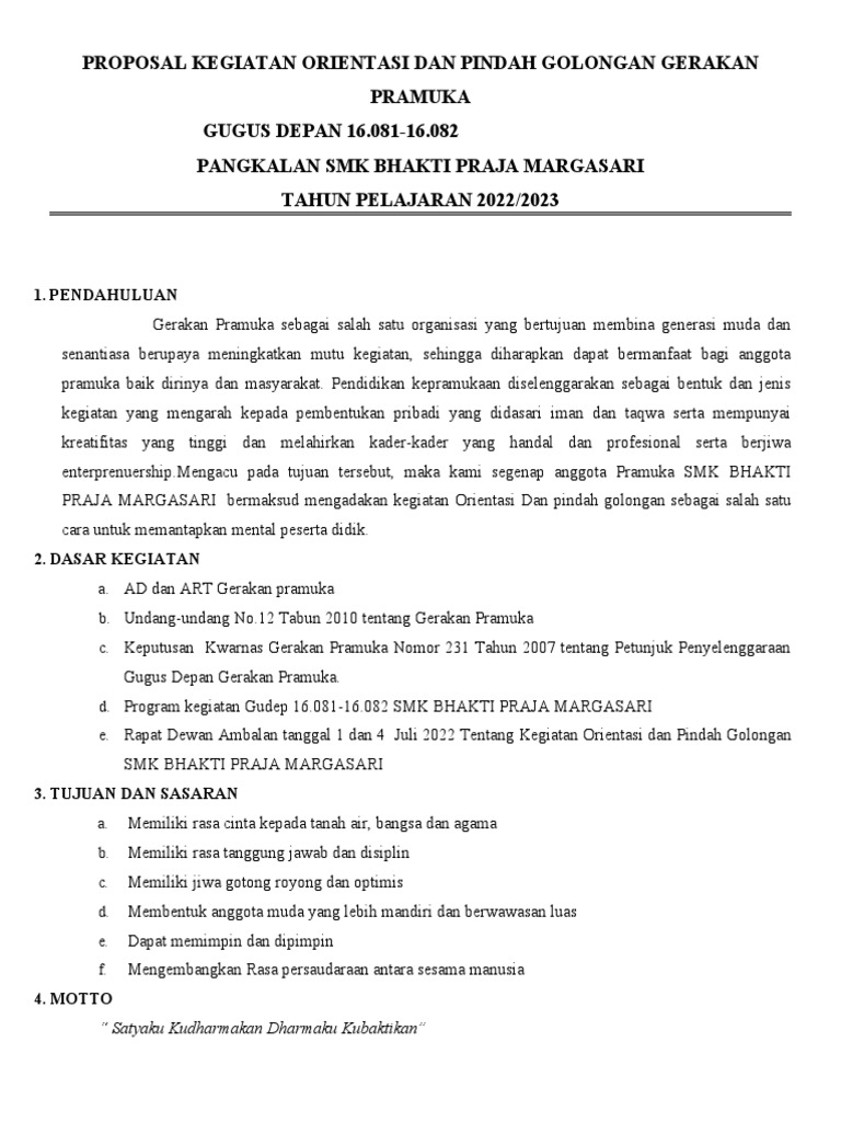 PROPOSAL PRAMUKA Orientasi | PDF