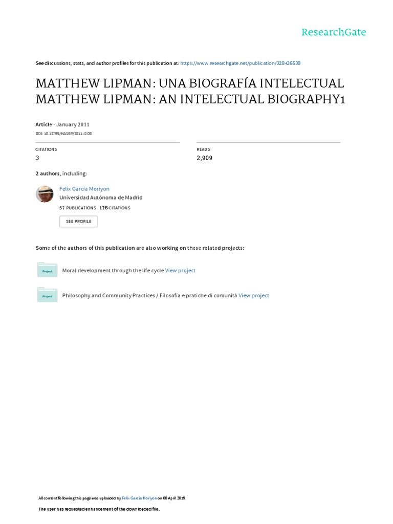 Matthew Lipman Una Biografia Intelectual Matthew L | PDF | John Dewey | Pensamiento