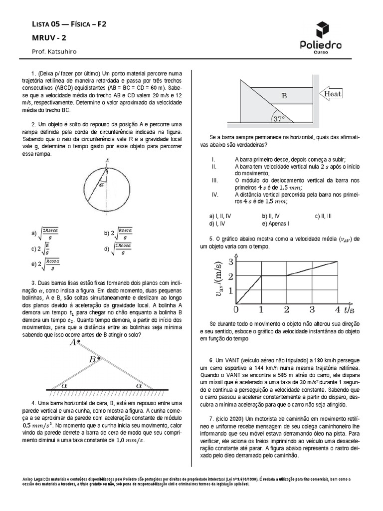 Lista 05 - MRUV II | PDF | Velocidade | Trajetória
