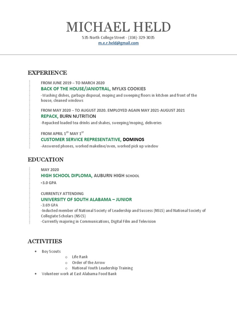 Michael Held: Experience | PDF