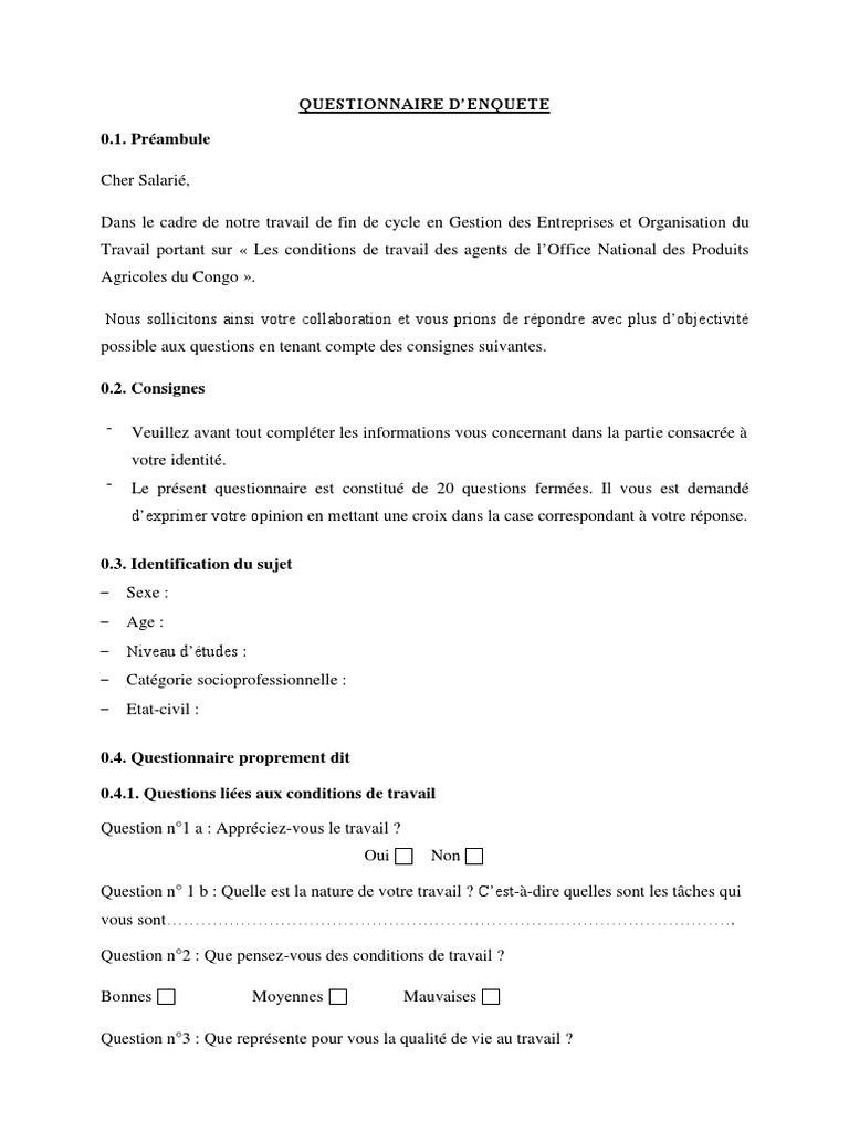 Questionnaire sur la sécurité au travail | PDF | Santé et sécurité au ...