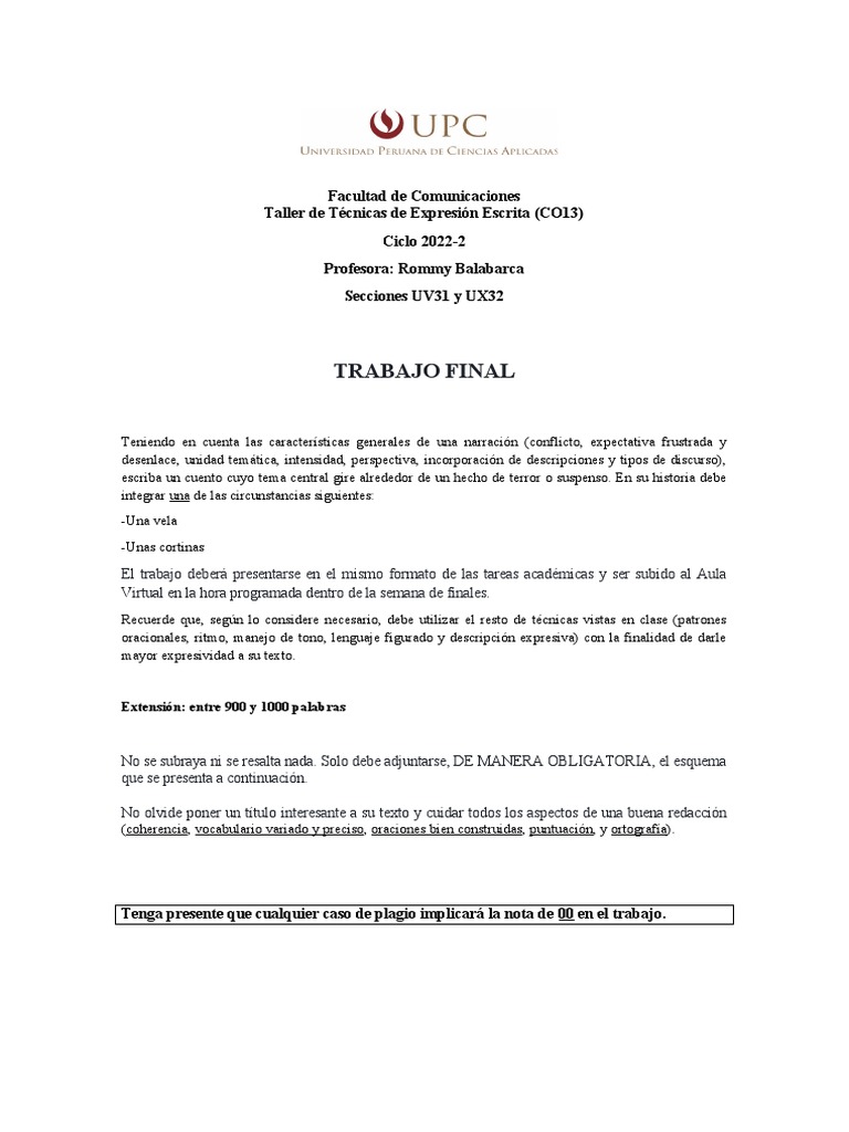 Indicaciones y Esquema de TF-2022-2 R. BALABARCA | PDF | Cuentos ...