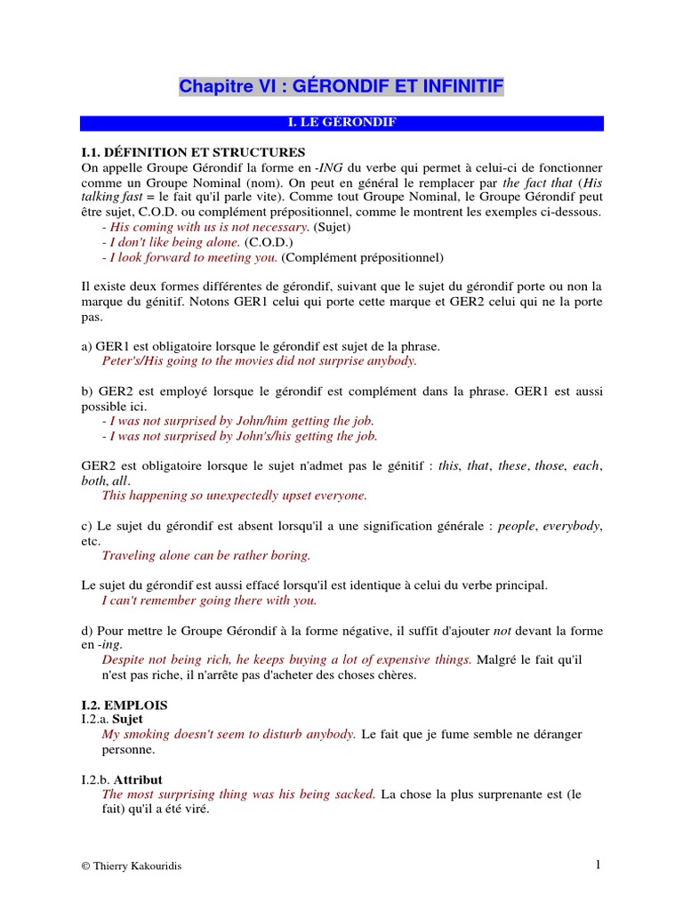 Comprendre le Gérondif et l'Infinitif | PDF | Sujet (Grammaire) | Verbe