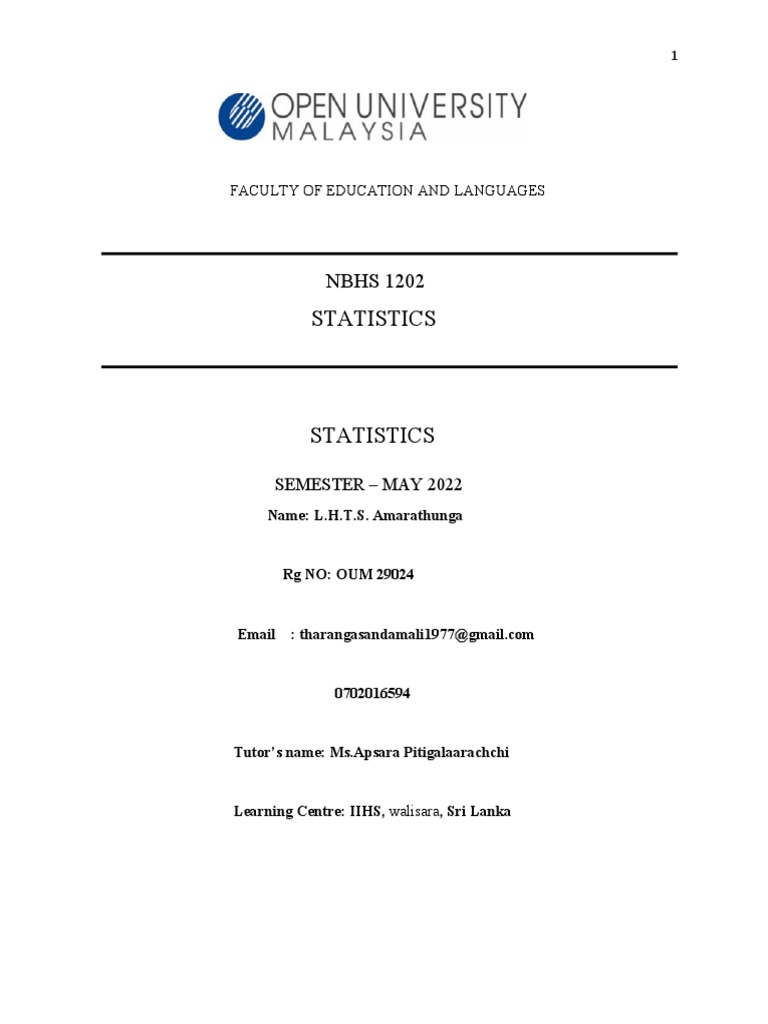 Statistics Assignment | PDF | Level Of Measurement | Categorical Variable